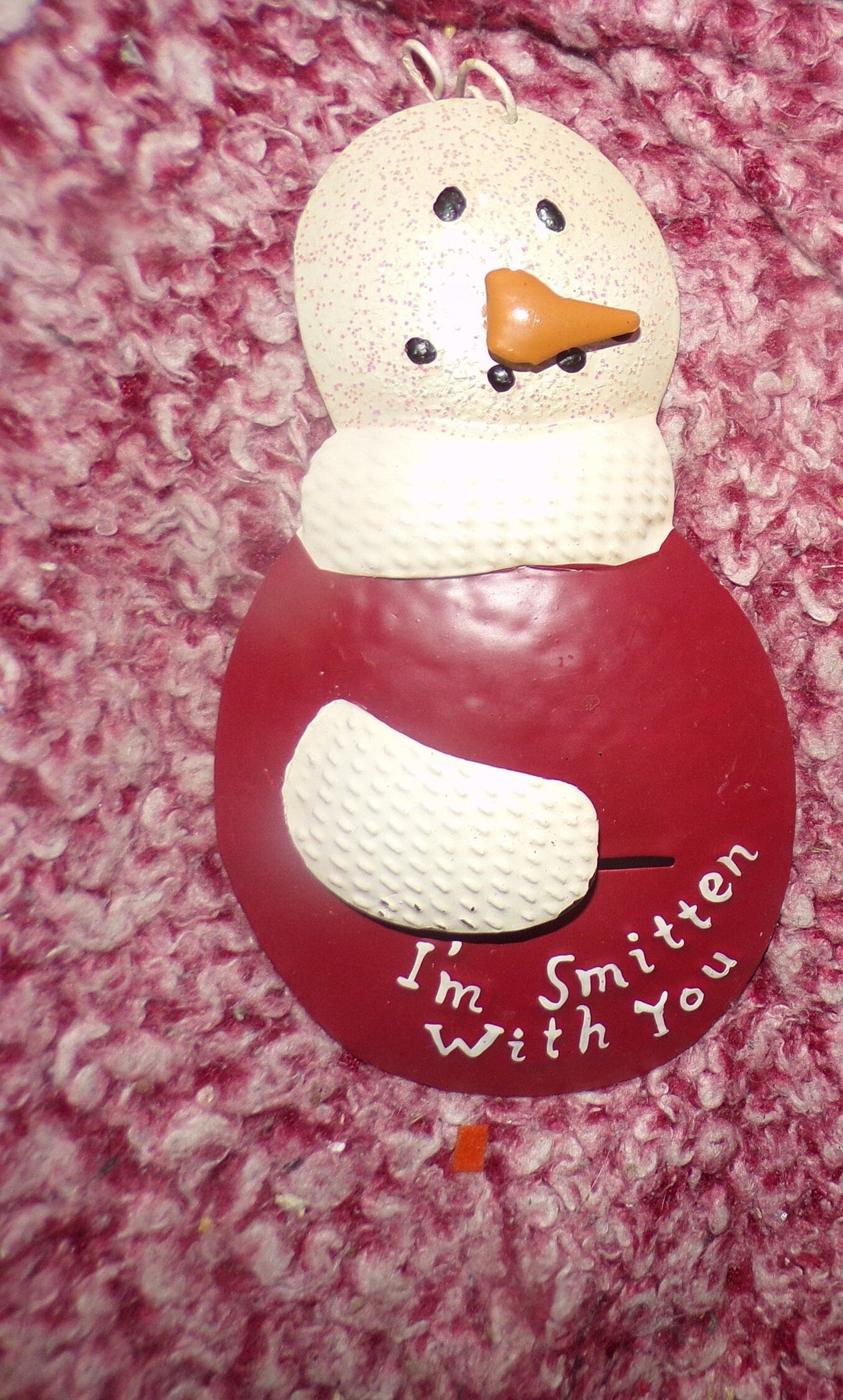Vintage Metal Snowman Christmas Ornament Says I'm Smitten With You ...
