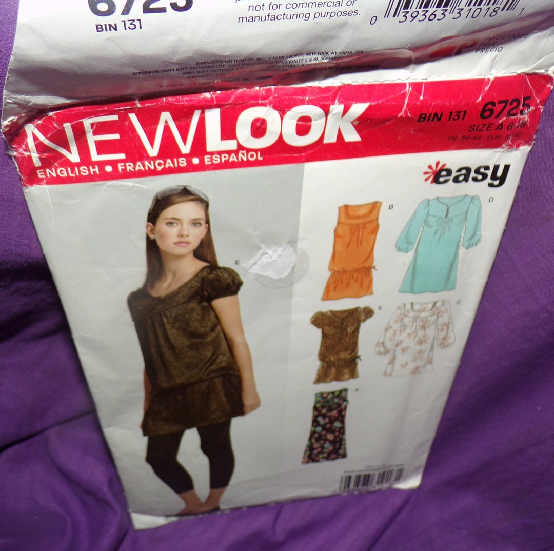 New Look 6725 Tops Tunics Variations Sewing Pattern Size 6 to 16 Uncut ...