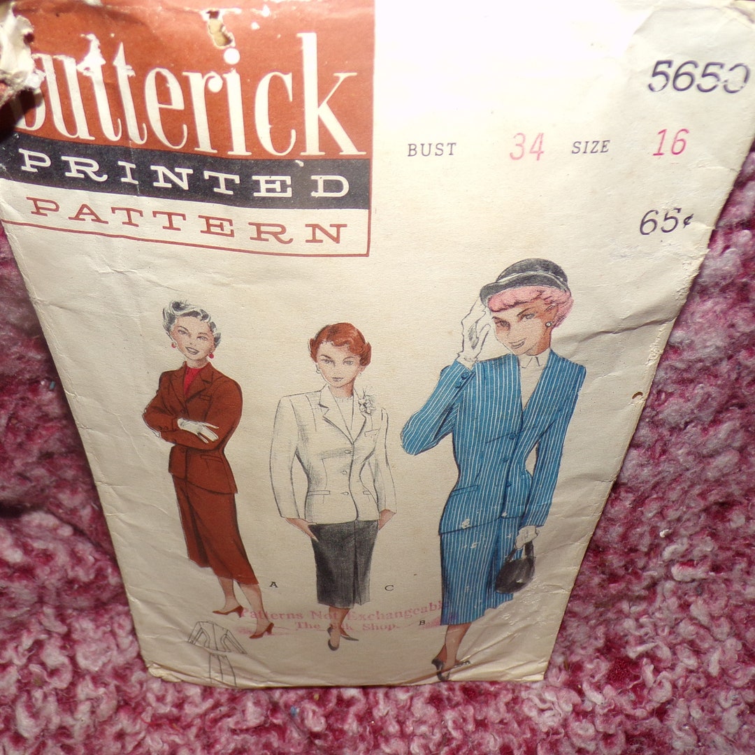 Vintage Butterick 1950 Era Suit Pattern Ladies Size 16 Pattern 5650 - Etsy