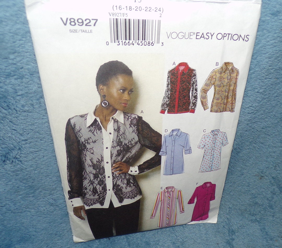 Vogue Easy Options Shirt Pattern Uncut Size 16 to 24 Sewing Pattern ...