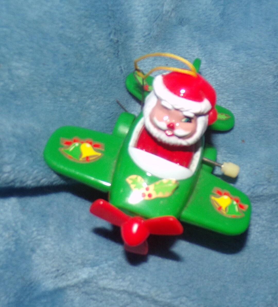 Santa in an Airplane Wind up Propeller Works Plastic Ornament Christmas ...