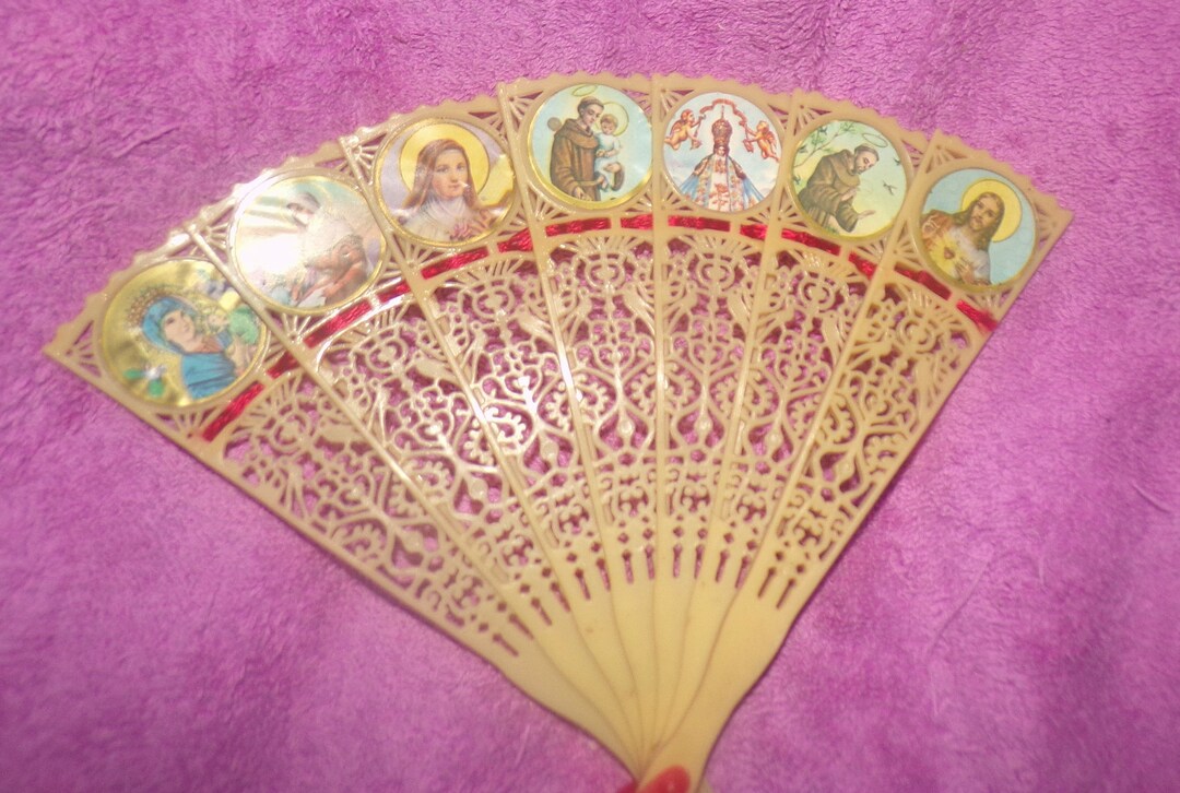 Vintage Antique Plastic Religious Folding Fan - Etsy
