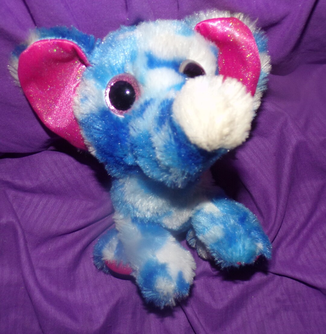 Plush Goffa Blue White Elephant Plush Stuffed Animal Glitter Ears ...