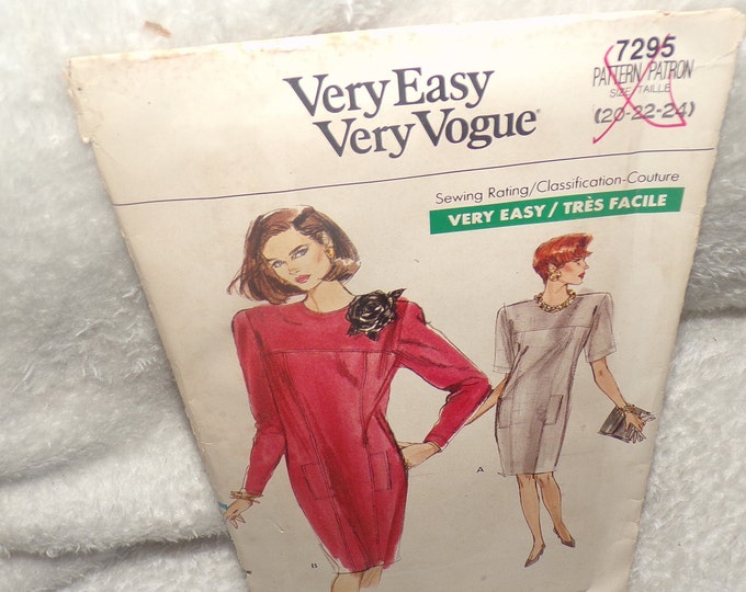 Vintage Very Easy Very Vogue 7295 Misses Dress Pattern 20 22 24 Uncut ...