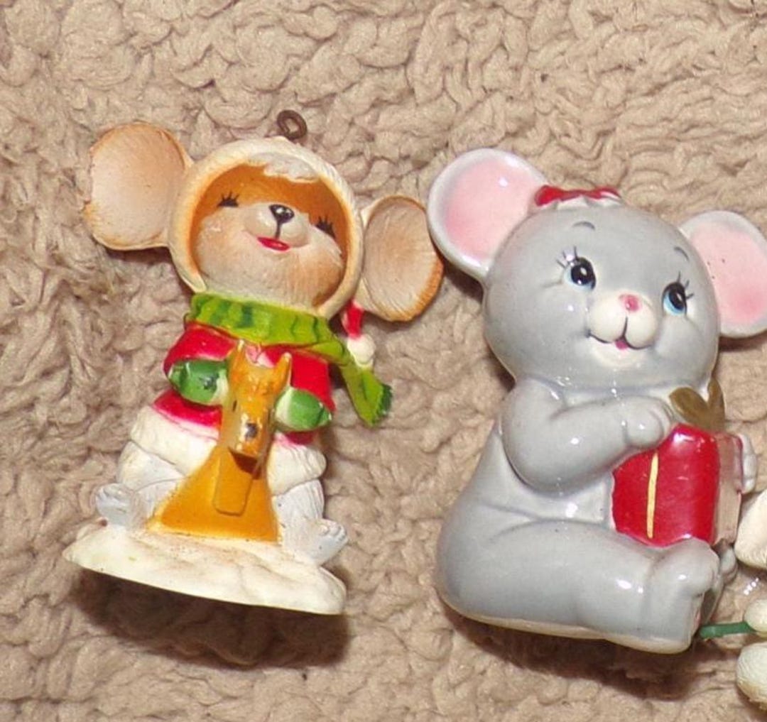 Vintage Lot of 2 Mouse Ornaments Mouse With Present Mouse on Rocking ...
