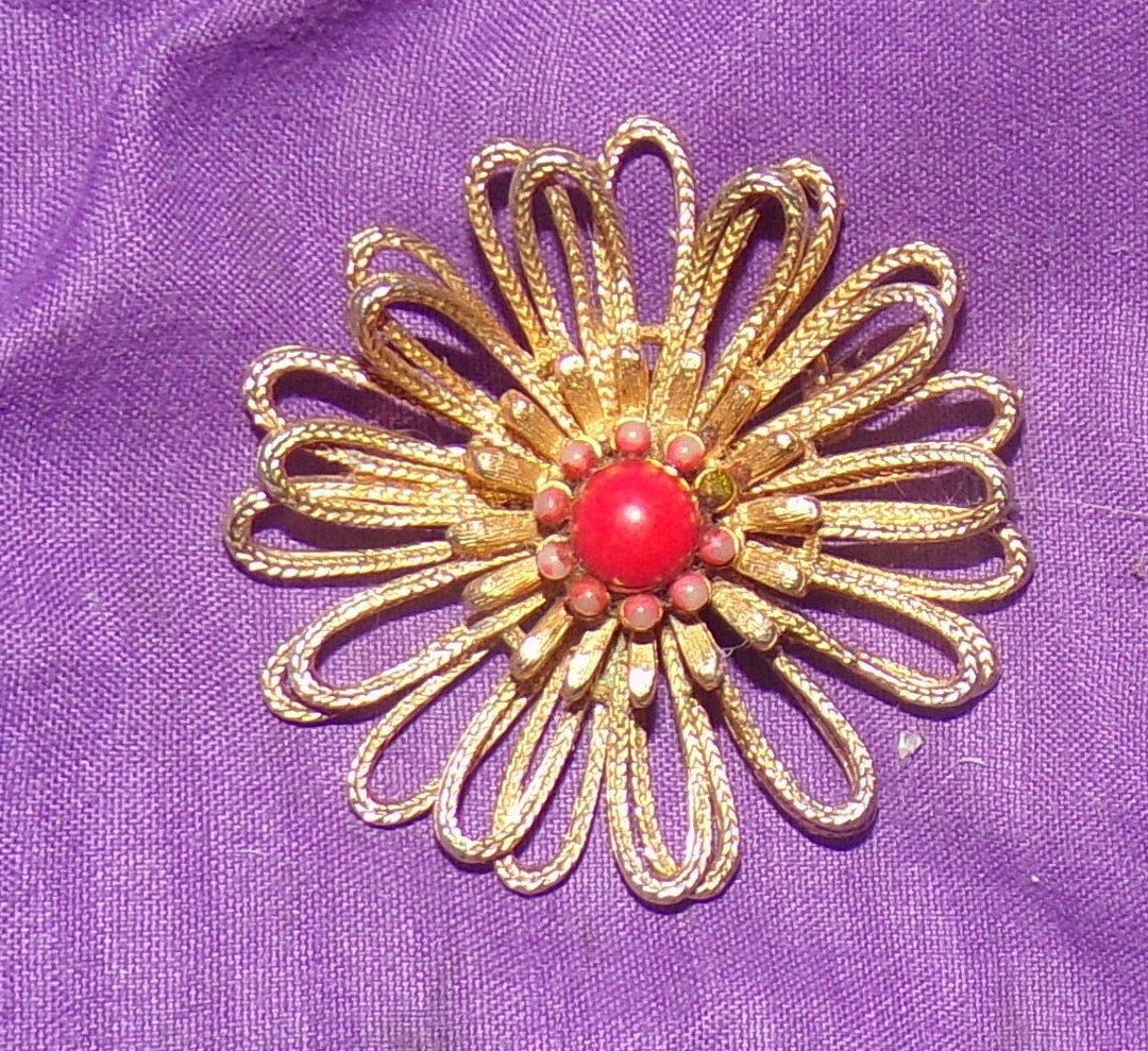 Antique Capri Brooch Gold Tone Filigree With Orange Stone Brooch Pin - Etsy