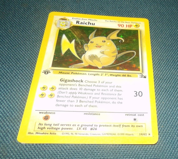 Vintage Pokemon Raichu 14/62 Stage 1 First Edition Holo | Etsy