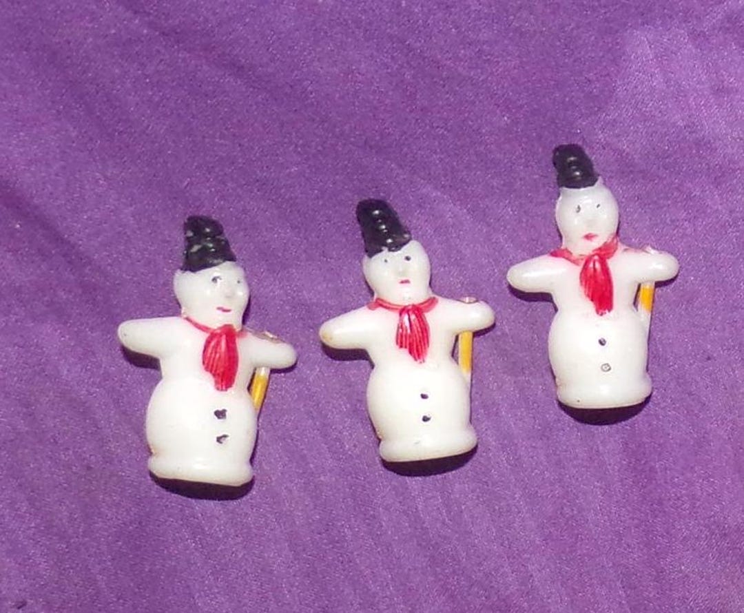 Vintage Very Small Hard Plastic Snowmen Snowman Figures Lot of 3 Mini ...