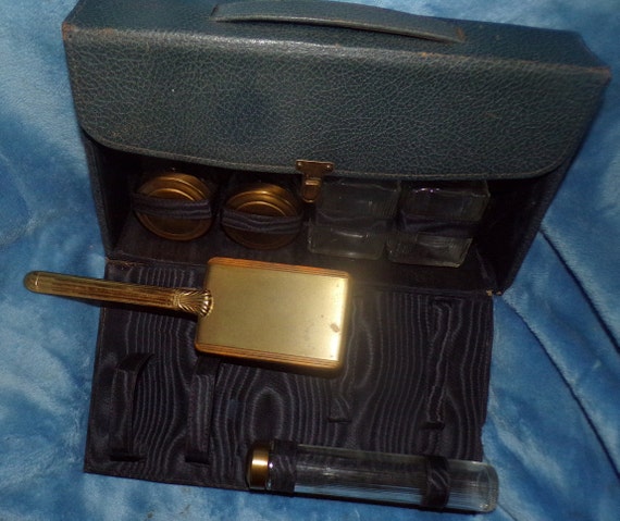 vintage antique leather travel kit case with brush co… - Gem