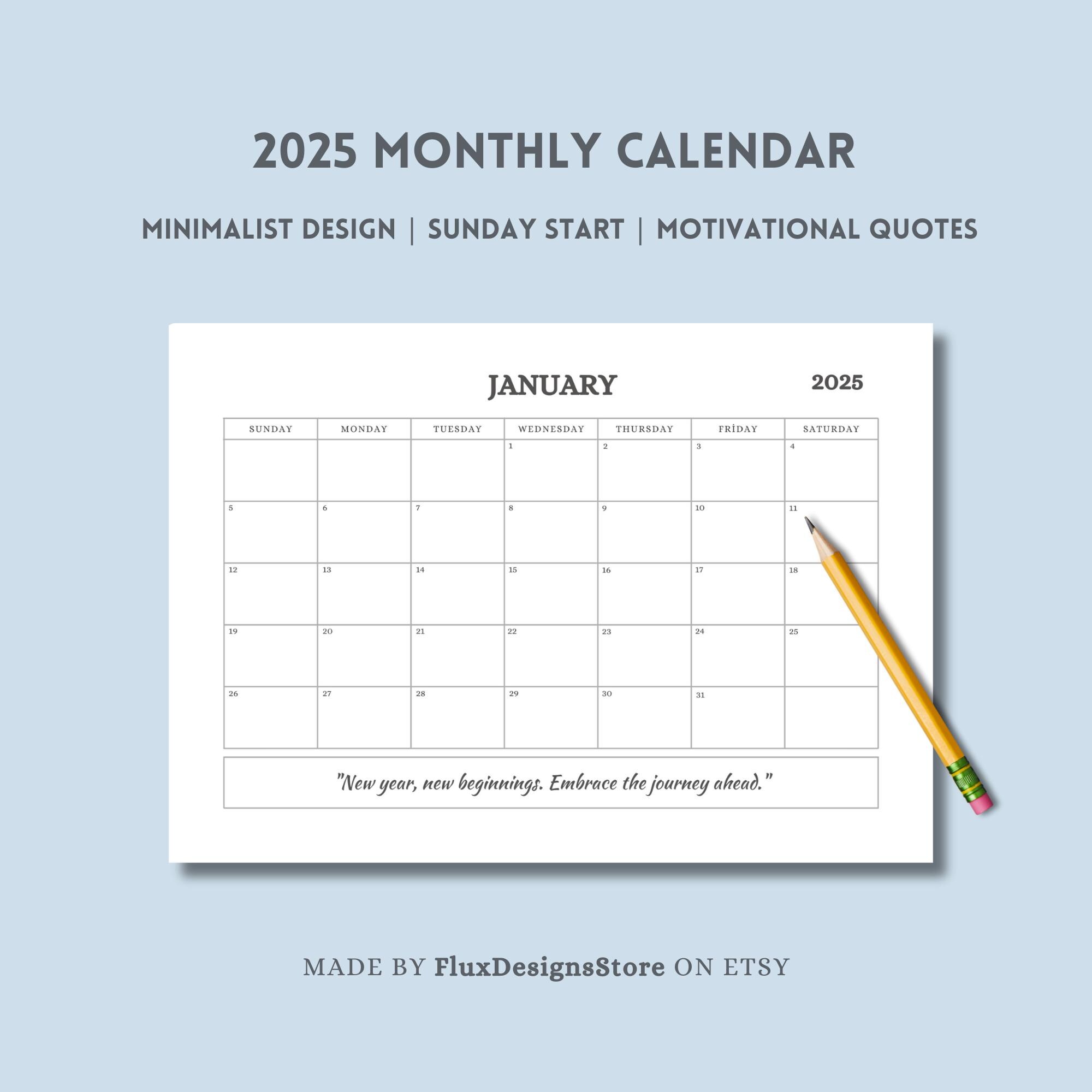 2025 Printable Calendar | Minimalist Monthly Planner | A4 & Letter ...