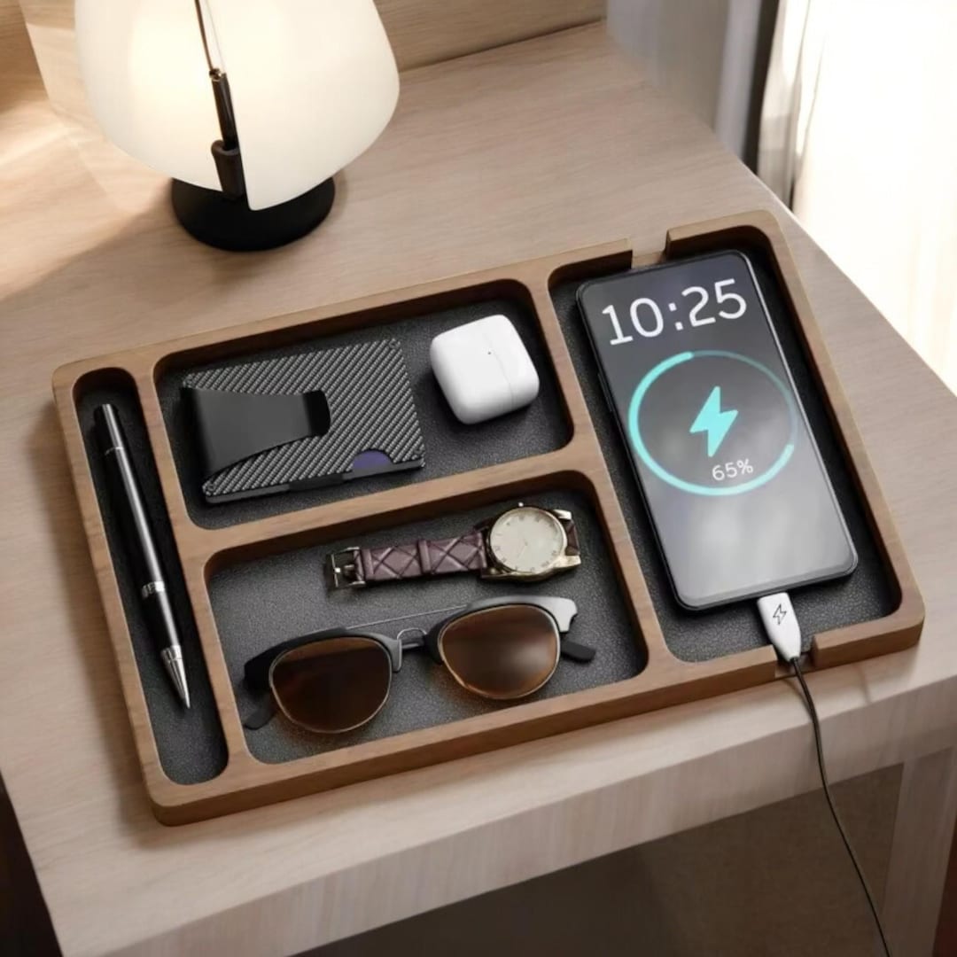 Wooden Desk Organizer for Home Office - Custom Docking Station - Wood ...