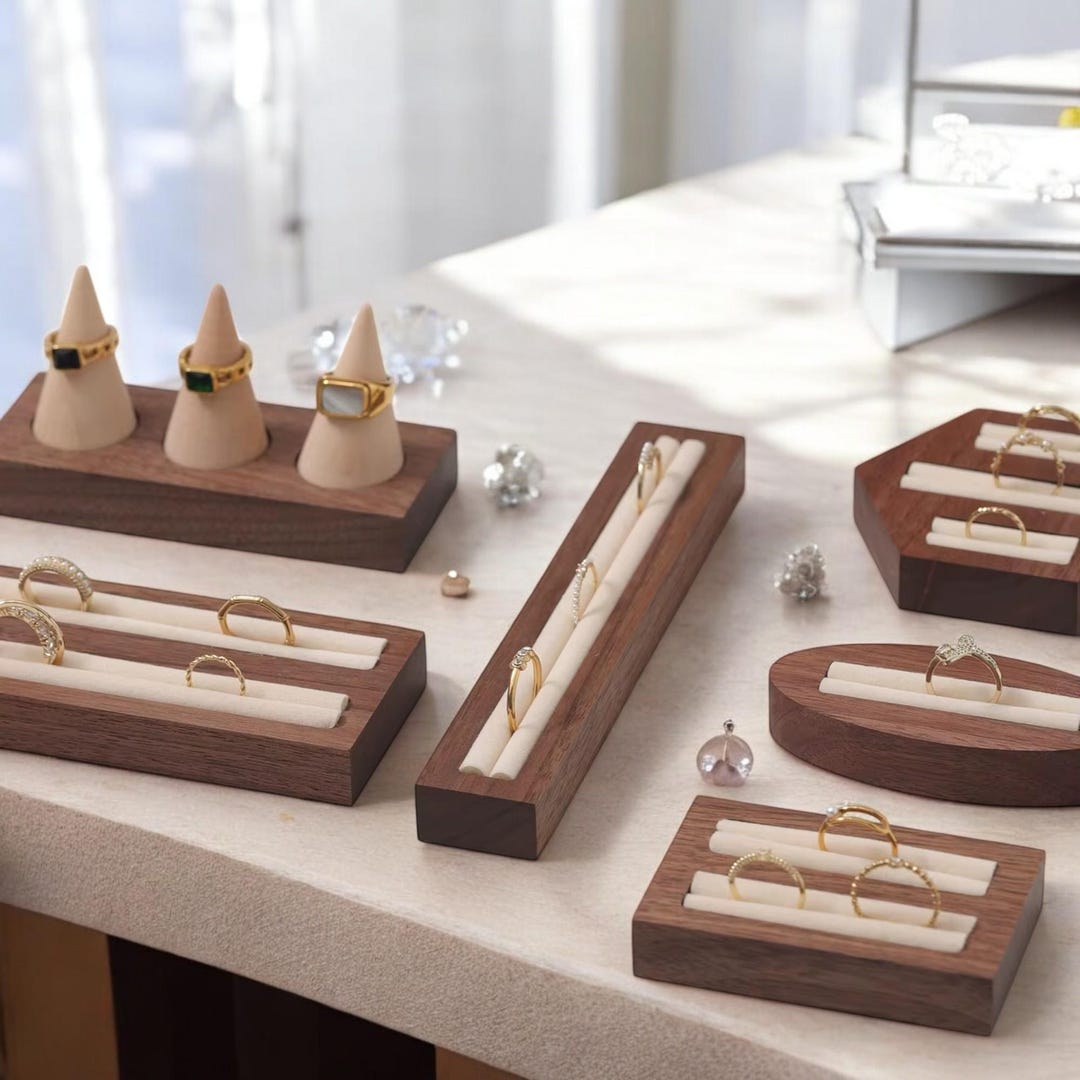Walnut Ring Display Stand - Premium Jewelry Organizer, Elegant Ring ...