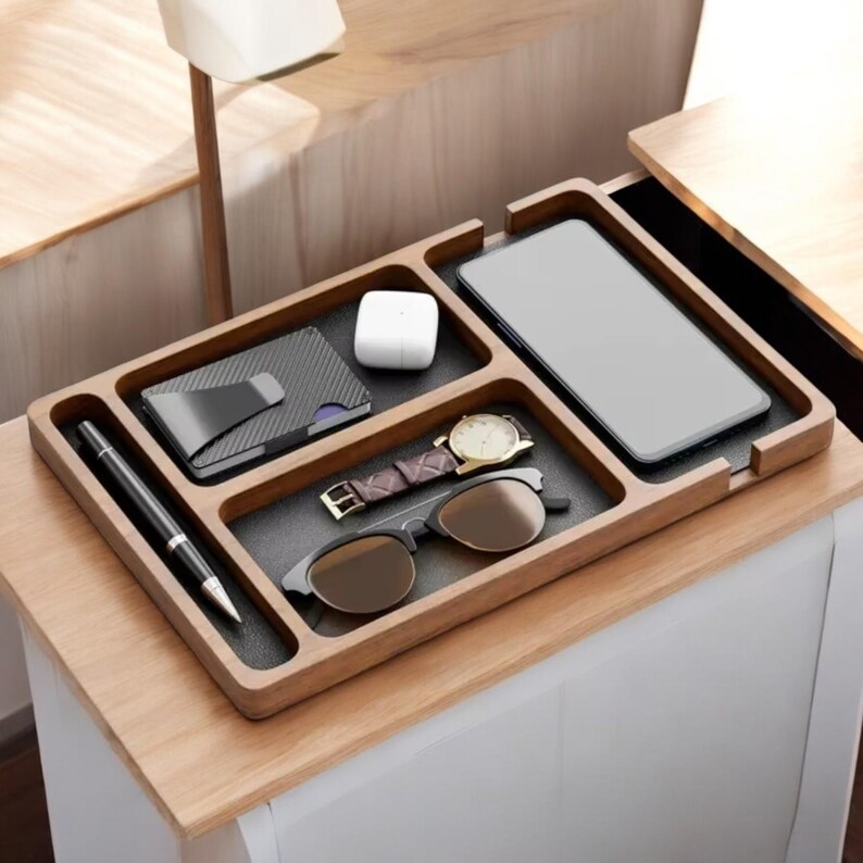 Wooden Desk Organizer for Home Office Custom Docking Station Wood Catch ...