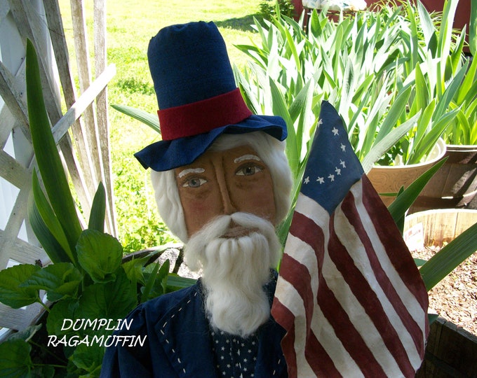 DIGITAL E-PATTERN, Primitive Doll, Americana Decor, Uncle Sam, Home ...