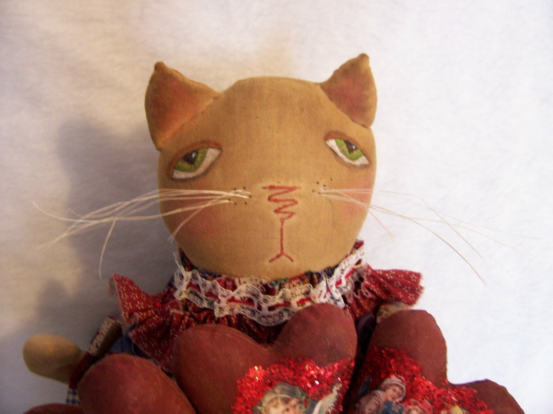 Pattern,primitive Folk Art Doll Pattern, Kitty With Hearts,original by ...