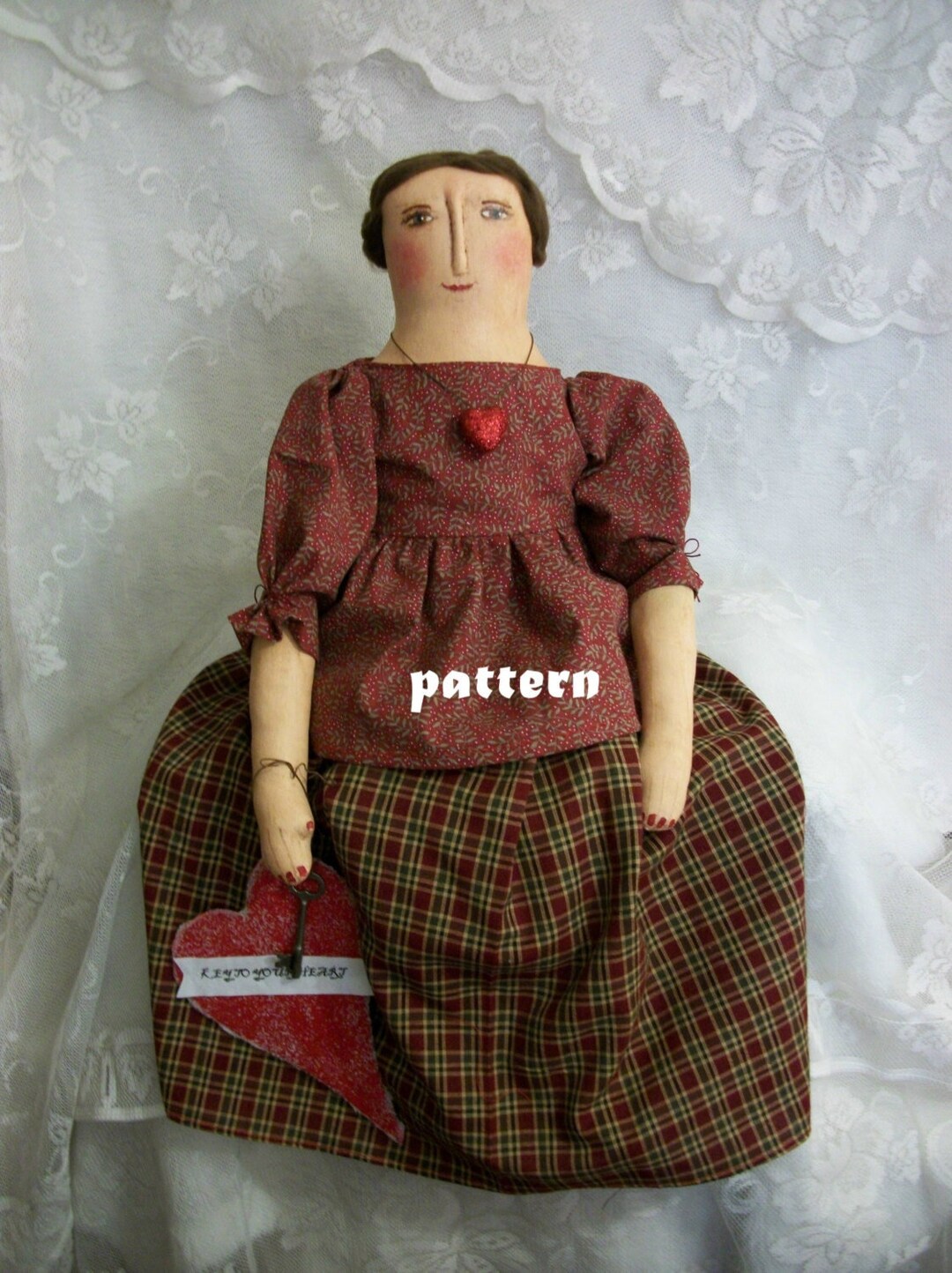 PATTERN, Primitive Folk Art Doll, 28 In. Valentine Home Decor, Designed ...
