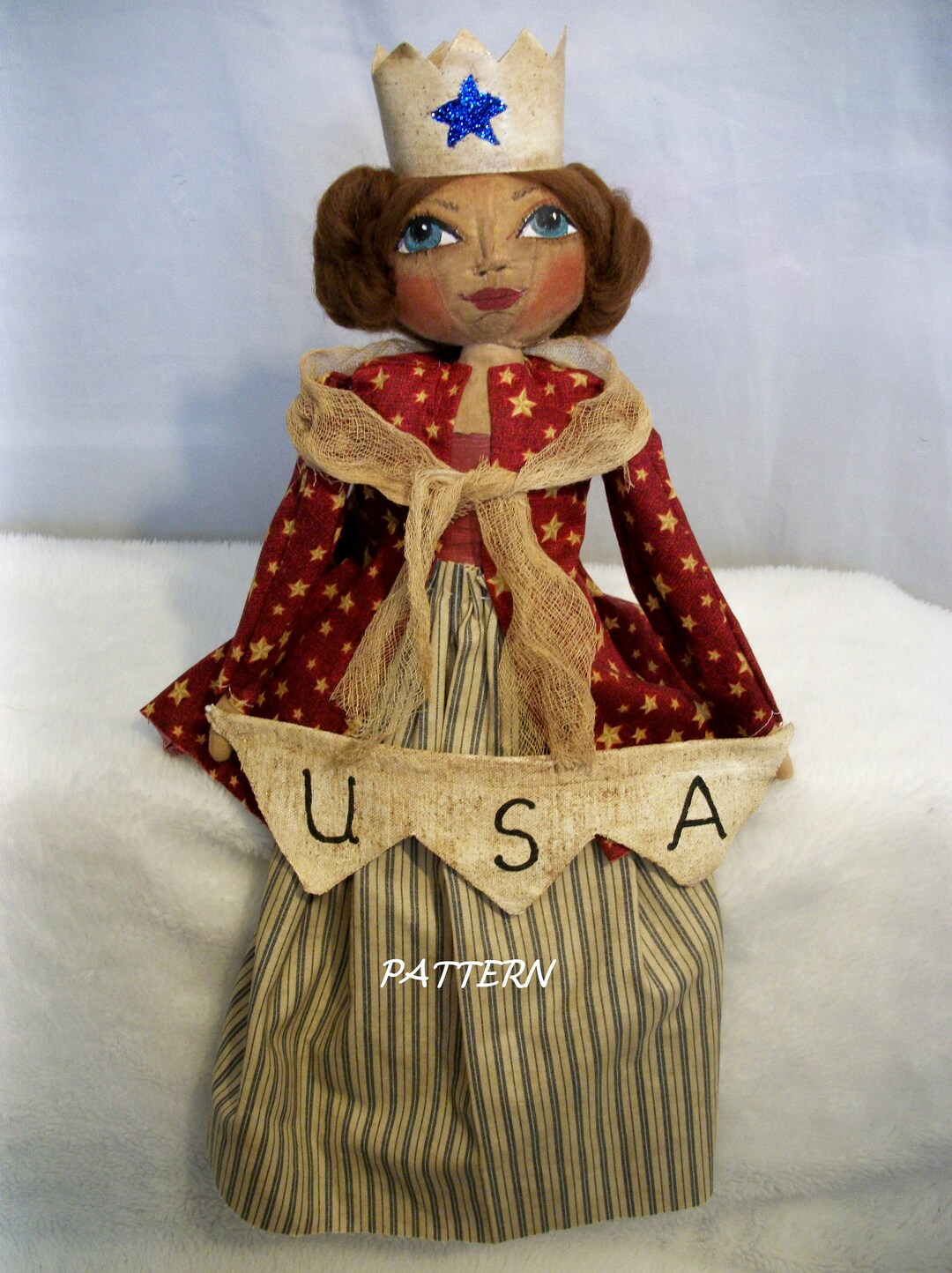Pattern,primitive Americana Doll, Folk Art Doll, Handmade Sewing ...