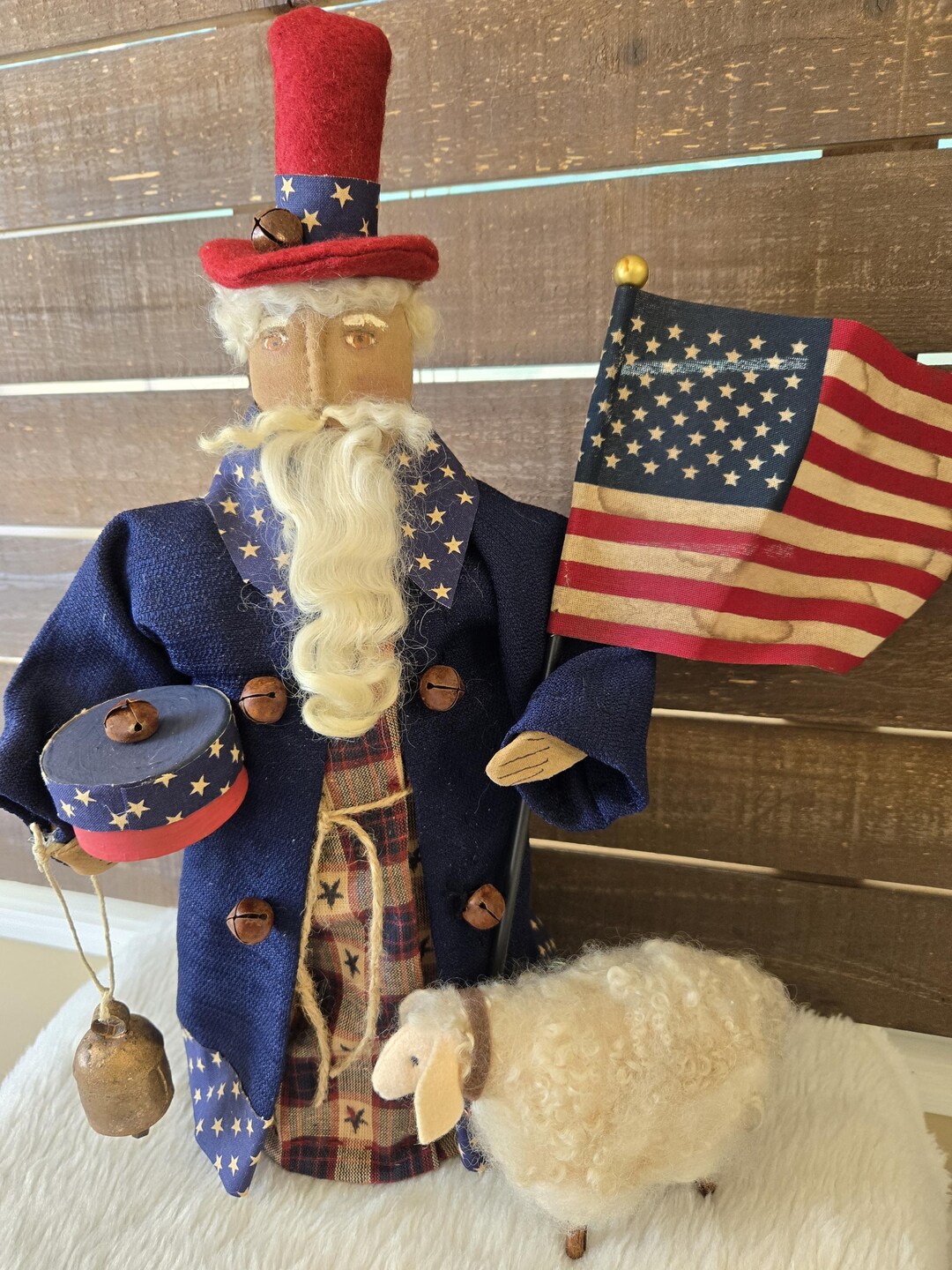 Primitive Folk Art Uncle Sam & Sheep, Handmade Original, 4th of July ...