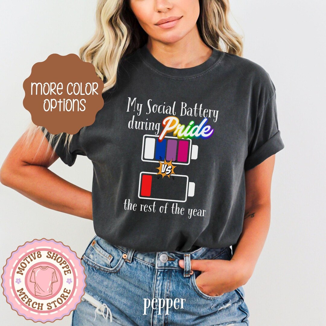 Funny Bisexual Pride Comfort Colors Shirt, Pride Month Social Battery ...