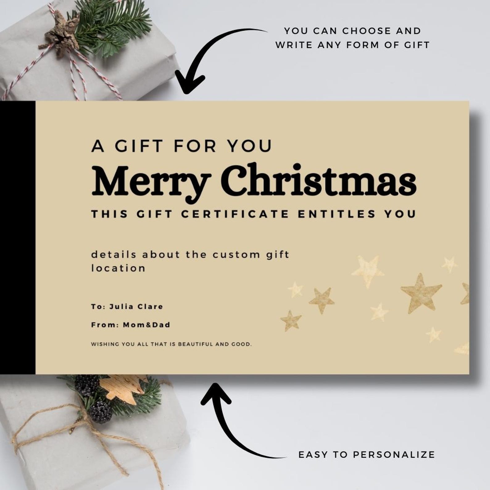Editable Christmas Custom Gift Printable, Editable Gift Voucher ...