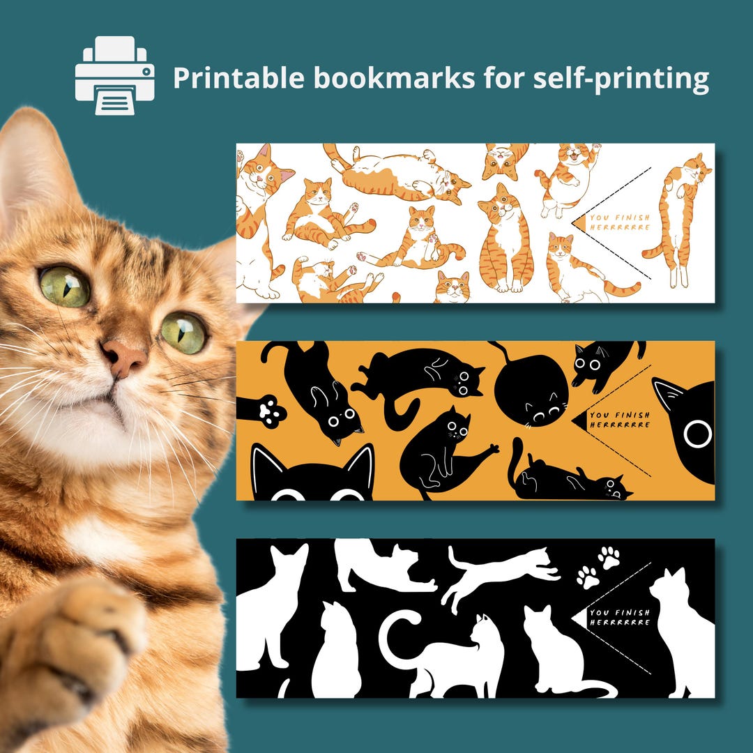 Printable Bookmarks With Cats DIY Digital Product Perfect for Book and ...