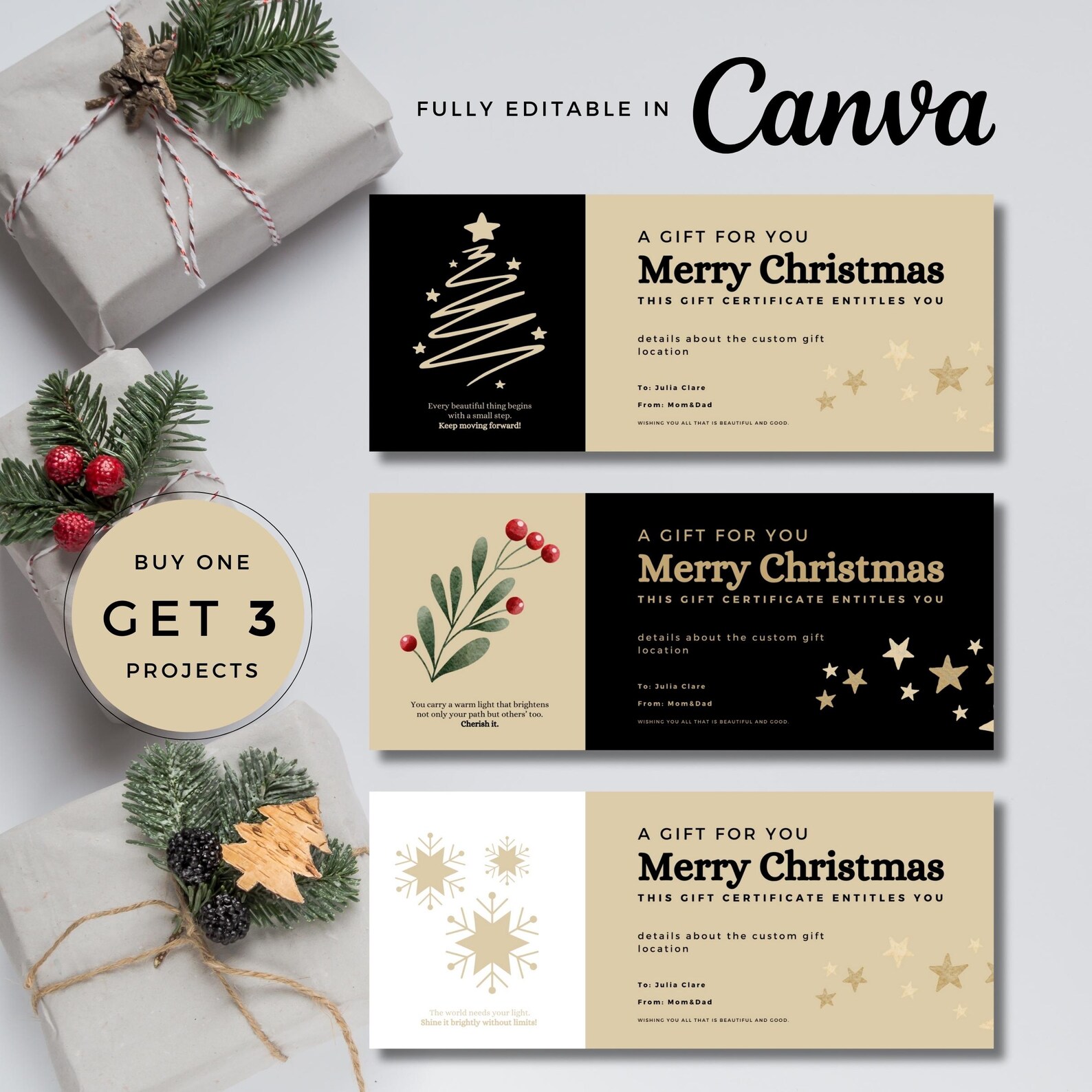 Editable Christmas Custom Gift Printable, Editable Gift Voucher ...