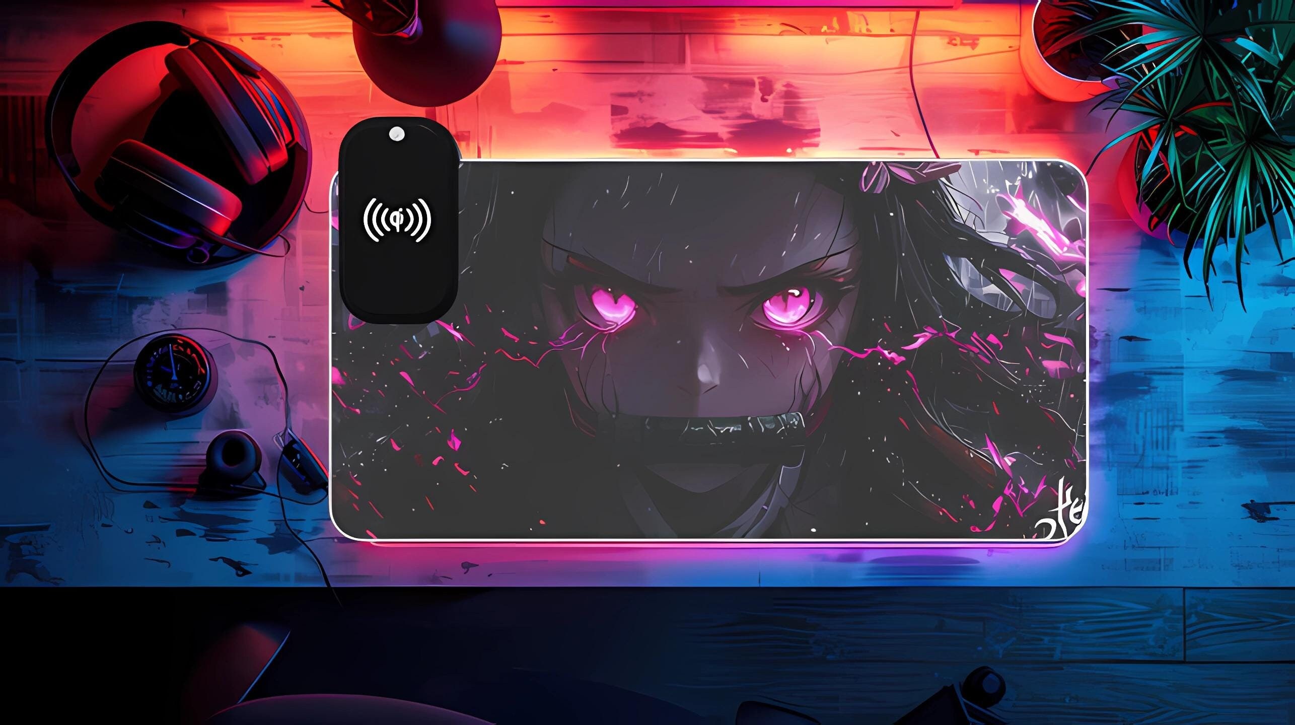 Nezuko Mouse Pad, Anime Wireless Charging LED Gaming Mouse Mat, Demon ...
