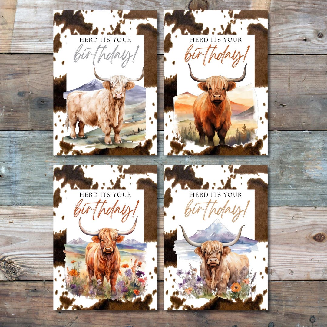 Cowboy Birthday Cards Country Western Birthday Cowhide Print Cards ...