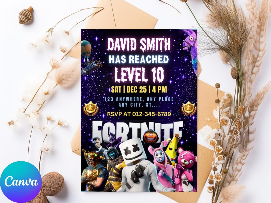 Editable Fortnight Birthday Invitation Card Print, Birthday Flyer ...