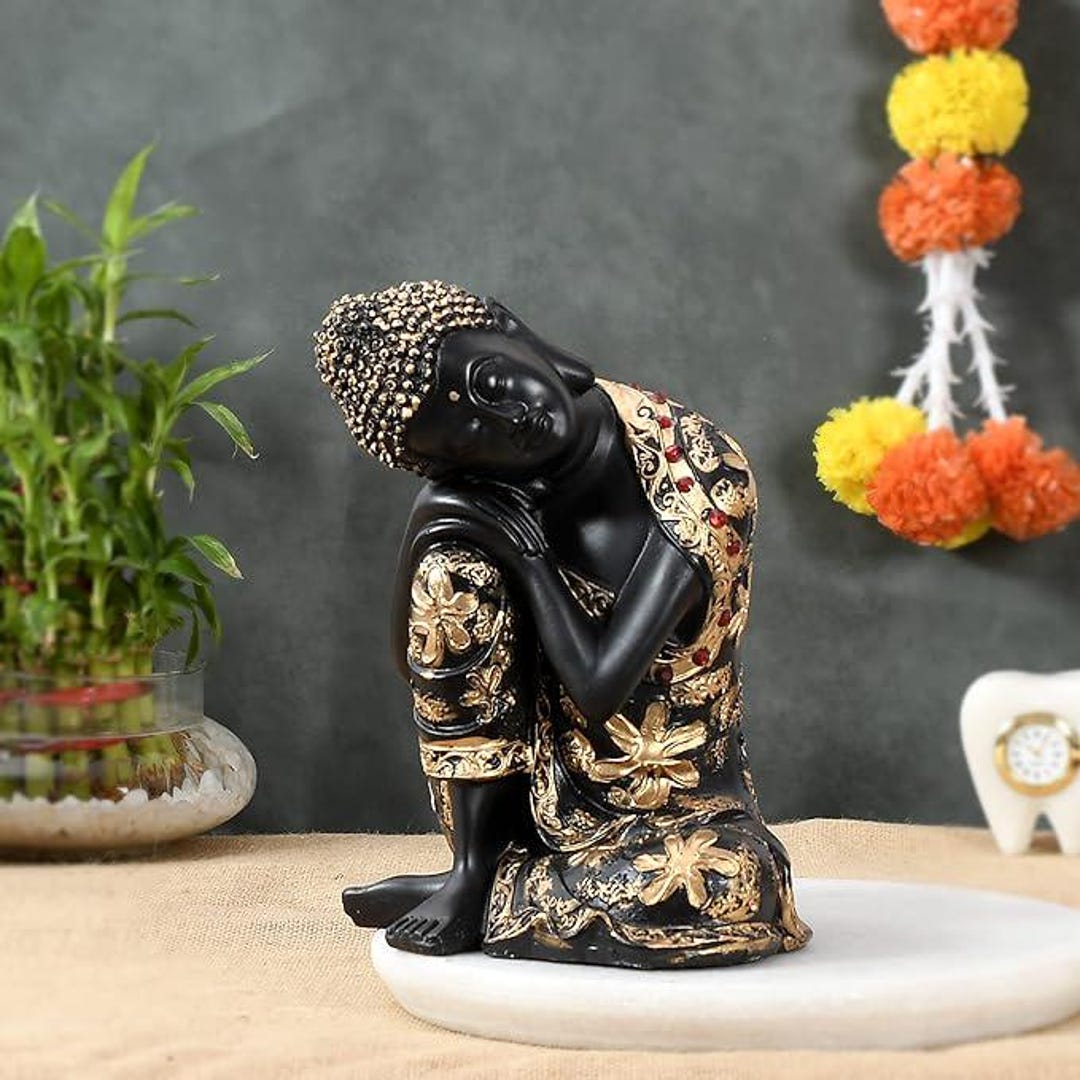 Black Golden Lord Buddha Thinking Showpiece - Etsy