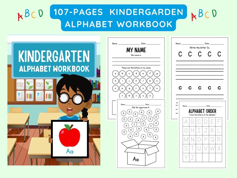 Kindergarten Alphabet Workbook: Letter Tracing, Coloring (digital ...