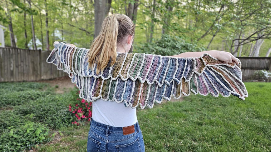 Rainbow Feather Wing Shawl, Angel Wings Oversized Wrap, Wingspan Wrap ...