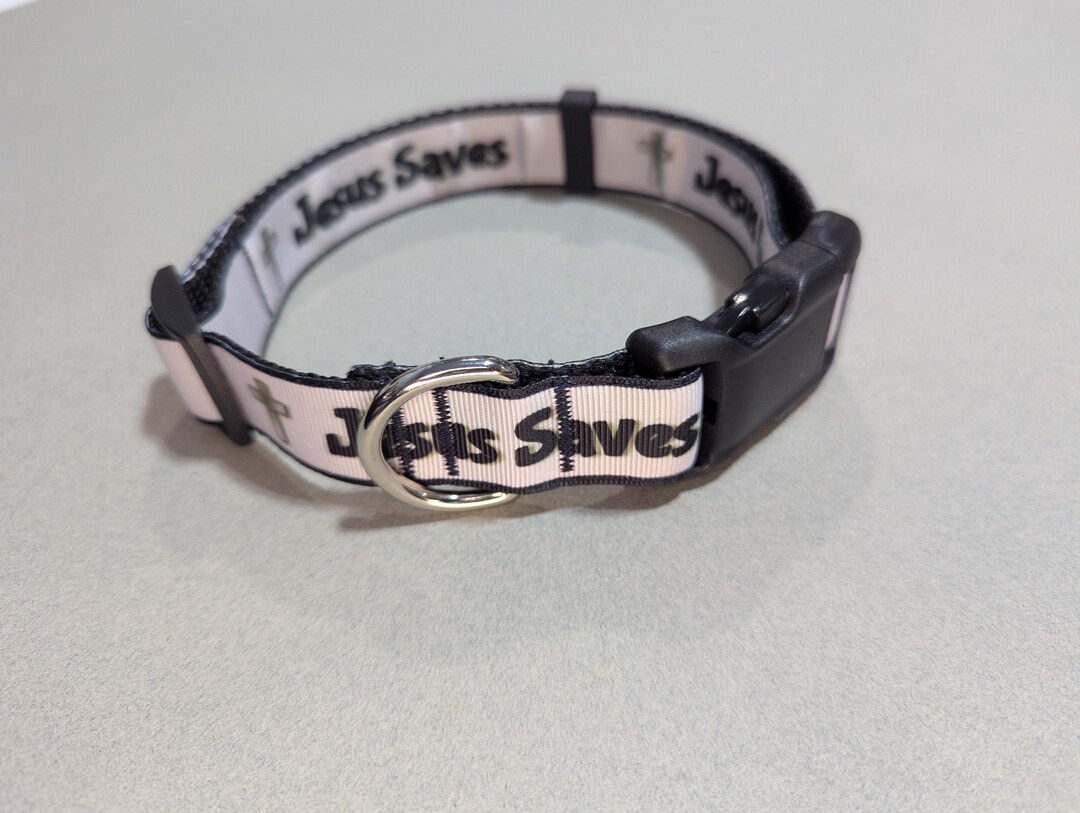 Jesus Saves Dog Collar: Christian Cross Pet Collar, Adjustable 1-inch ...