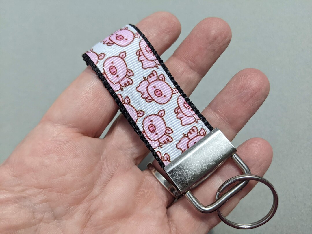 Pink Flying Pigs Keychain: Finger Loop Key Ring, Zipper Pull, (1" Wide ...