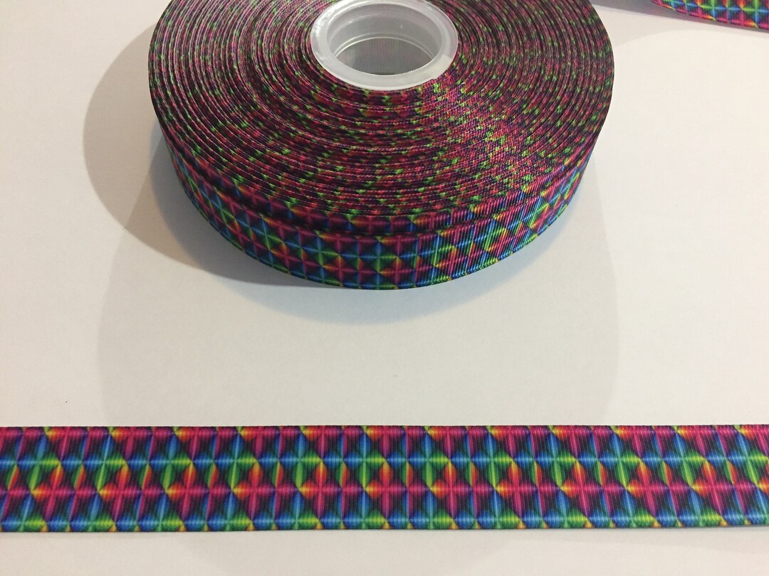 Neon Geometric Grosgrain Ribbon: Colorful Decorative Trim (3 Yards), (1 ...