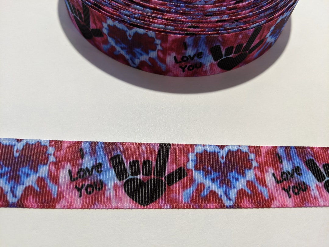 ASL 'I Love You' Grosgrain Ribbon: Pink Blue Tie Dye Trim 3 Yards 7/8 ...