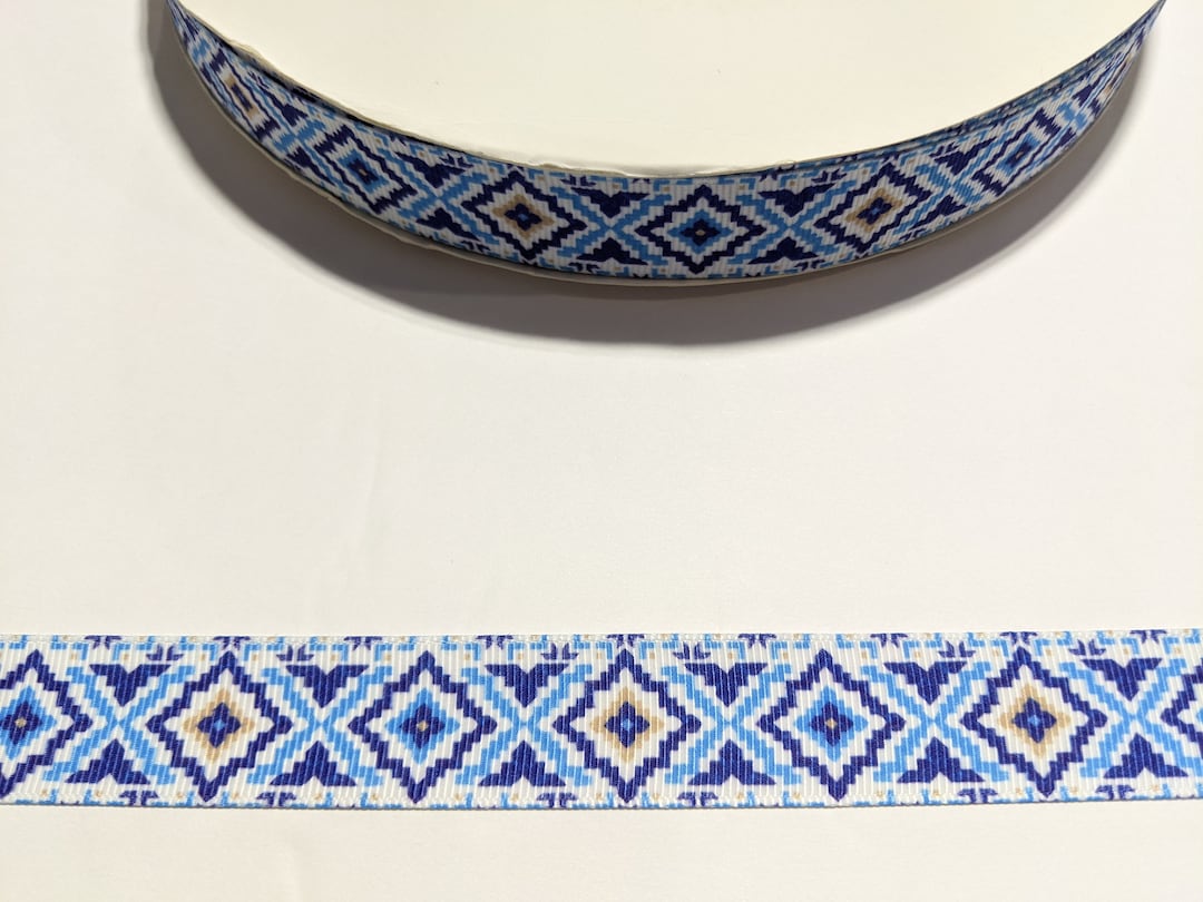 Blue Aztec Grosgrain Ribbon: 7/8" Sew-on Trim, Junk Journal (3 Yards ...