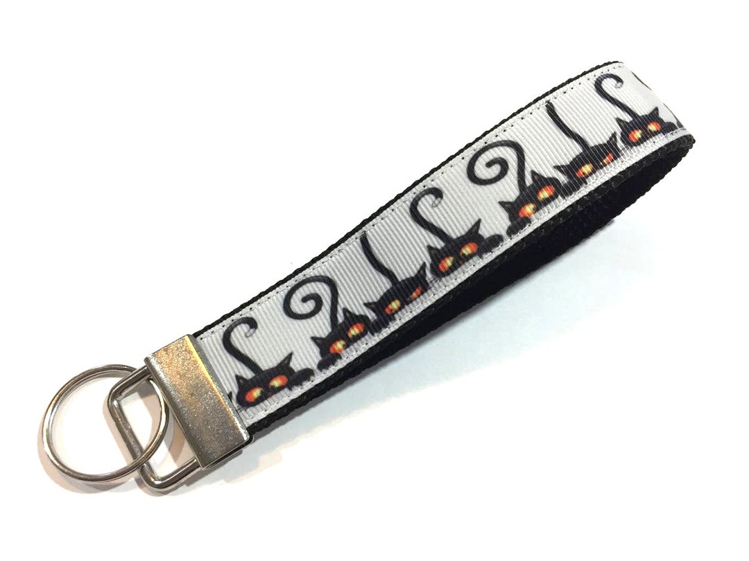 Keychain Black Cats With Their Tails in the Air Keychain Wristlet Key ...