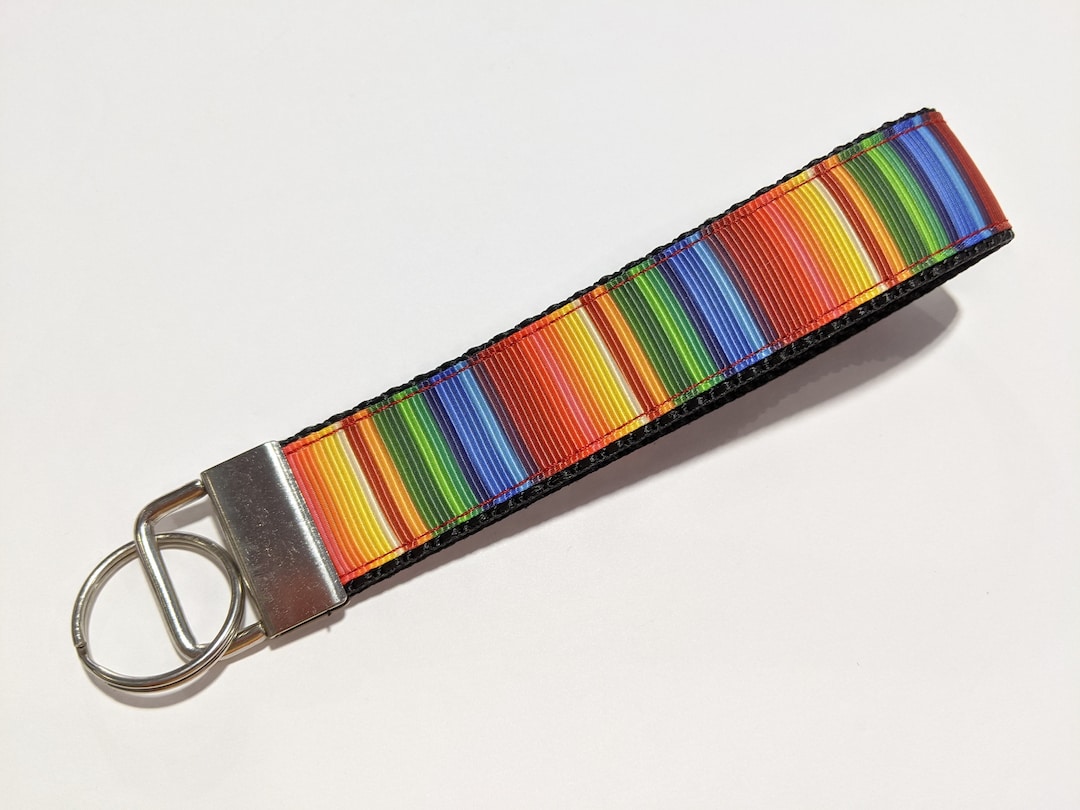 Rainbow Serape Keychain: Striped Key Fob Wristlet, (1" Wide) - Etsy