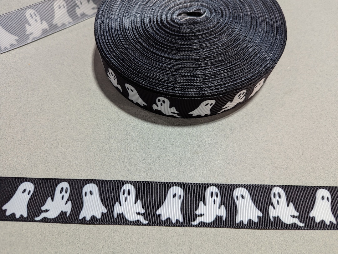 3 Yards of 1" Ribbon | Black With White Ghosts #11481 - Decorative Tape ...