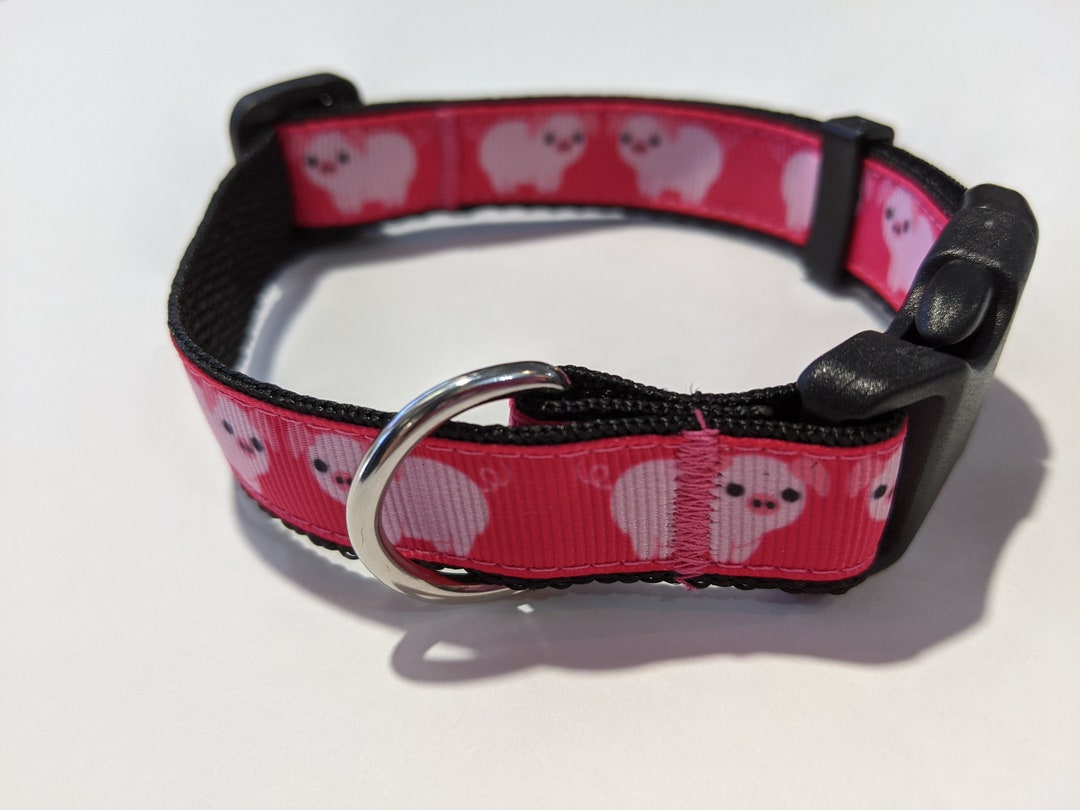 Pink Pigs Dog Collar, 3/4 Inch Wide Farm Animal, Adjustable Pet Collar ...