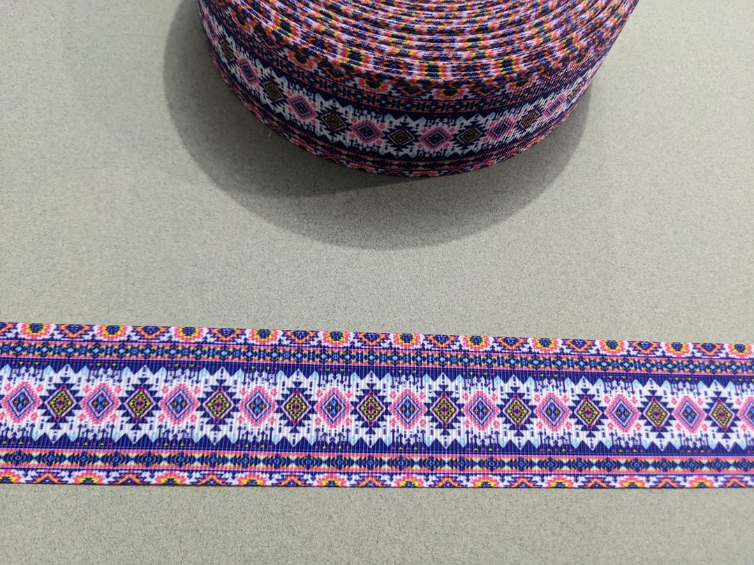 Southwest Aztec Grosgrain Ribbon: Pink & Blue Trim (2 Yards), (1.5 ...