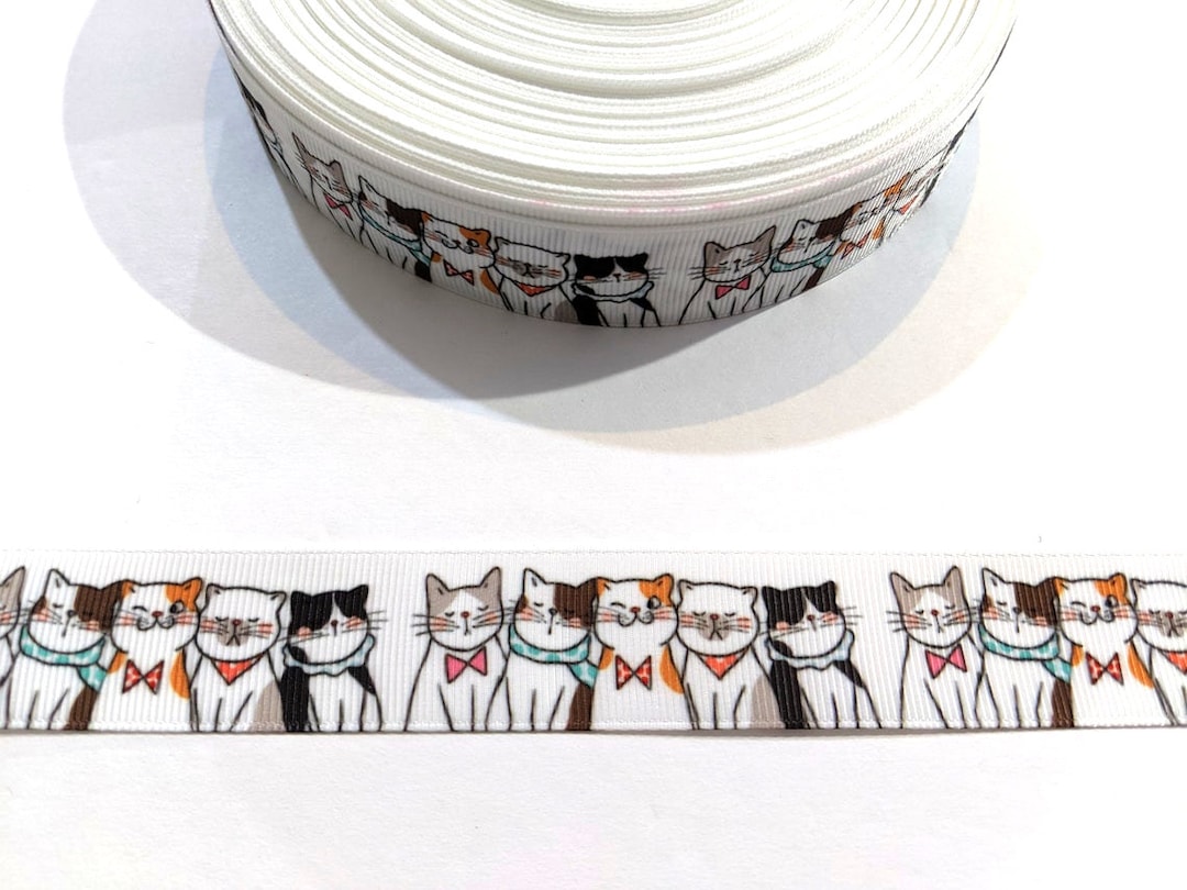 3 Yards of 1" Ribbon - Cute Cats With Bow Ties or Scarves #10276 ...