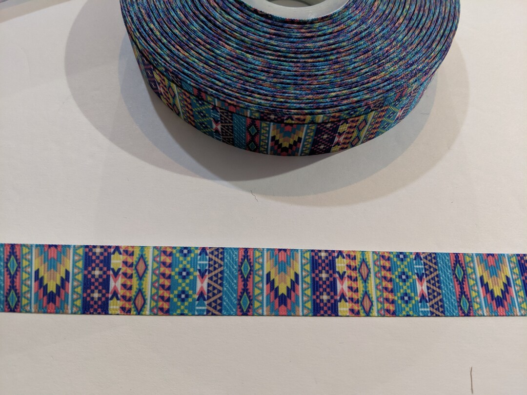 Aztec Grosgrain Ribbon: Yellow, Blue, and Pink - 7/8" (3 Yards) - Etsy