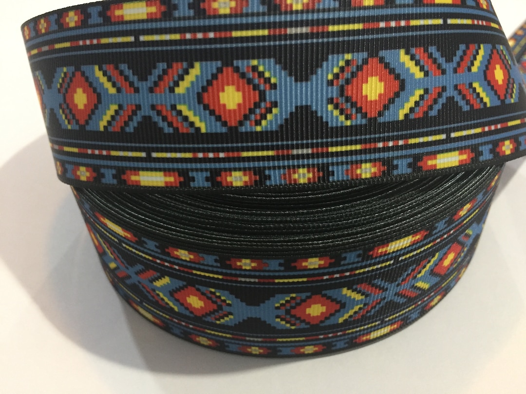 Southwest Aztec Grosgrain Ribbon - Blue Decorative Trim, 1.5" Wide 2 ...
