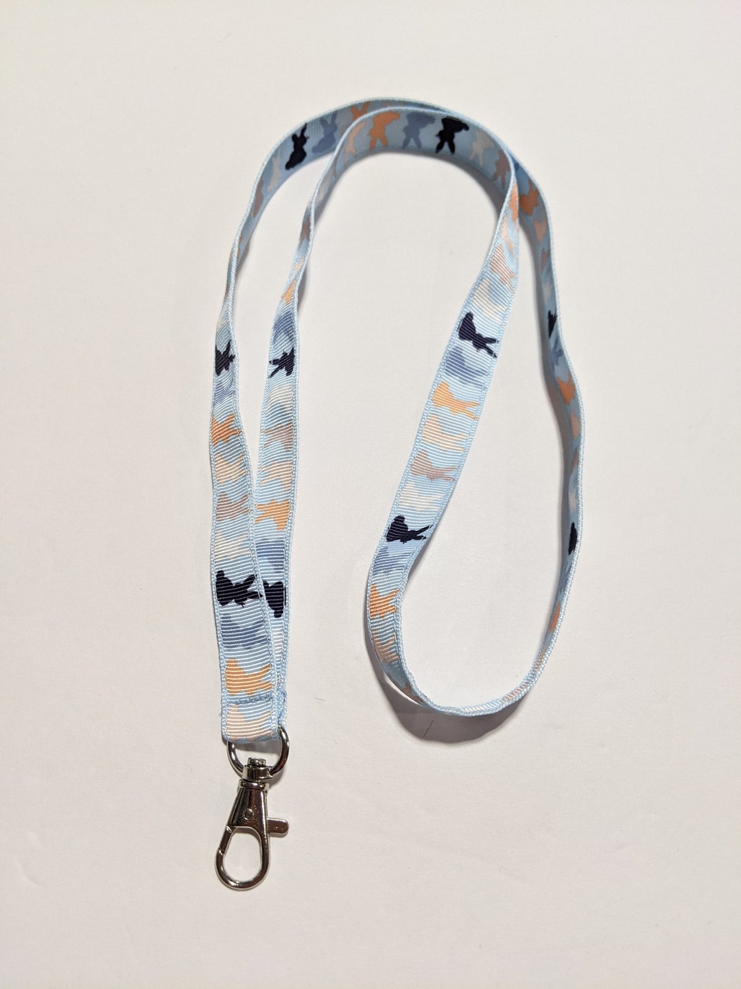 Blue Bunny Rabbits ID Lanyard, 5/8 Inch Wide 19 Inches Long, Double ...