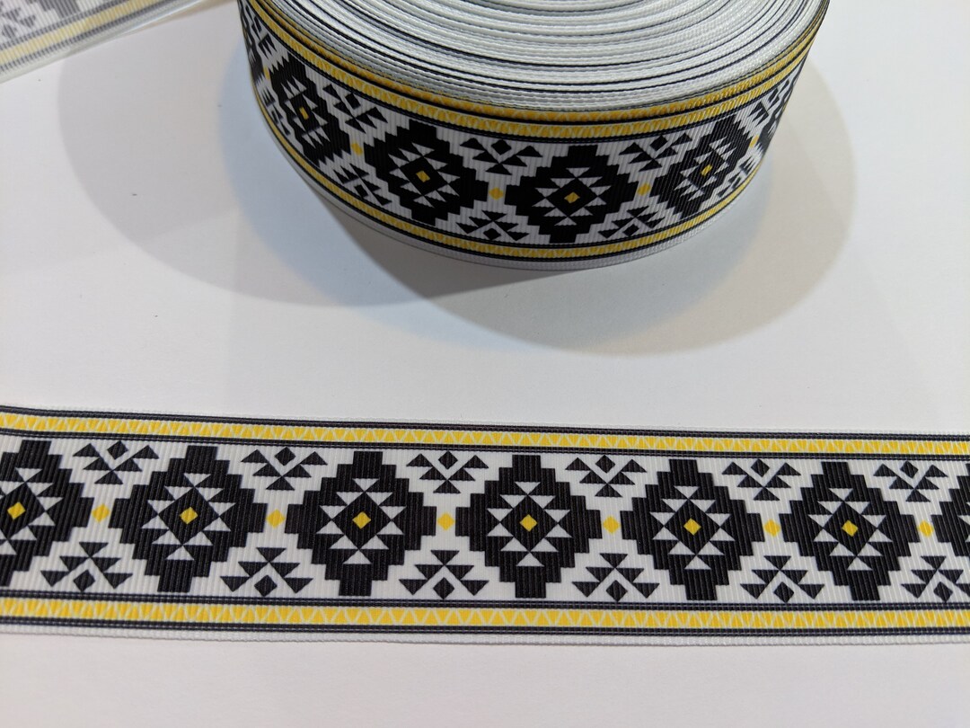 Aztec Grosgrain Ribbon: Black, White & Gold, 1.5 Inch, 2 Yards - Etsy