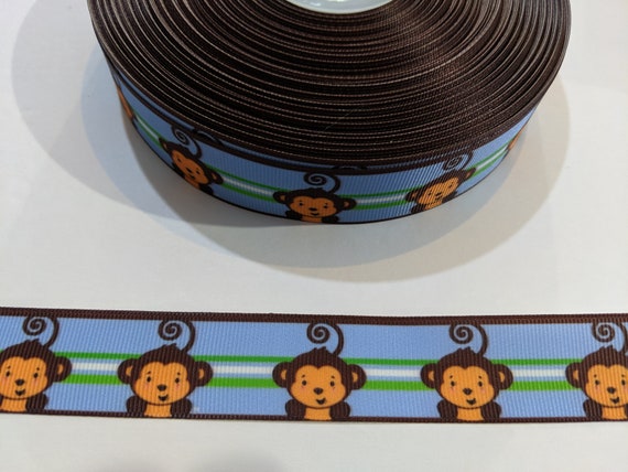 3 Yards of 1 Ribbon Blue With Monkeys 10570 - Etsy