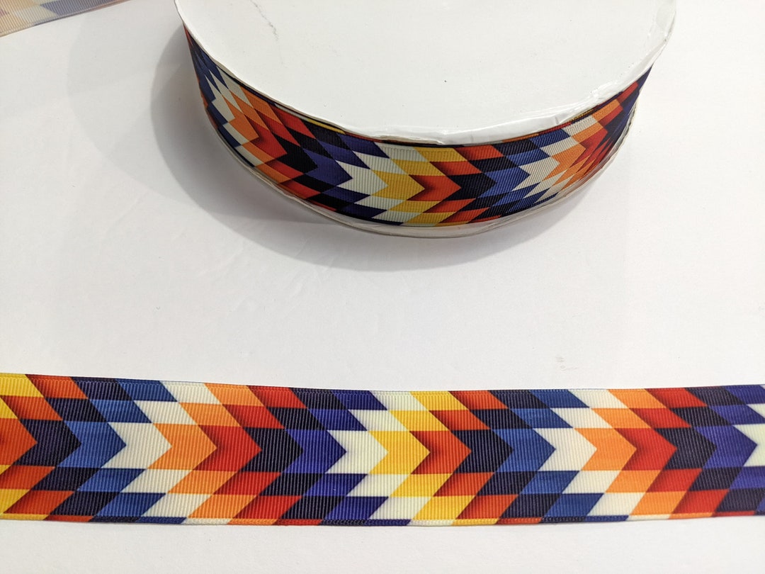 Southwest Aztec Grosgrain Ribbon: Blue Red Orange Design, 2 Yards 1.5 ...