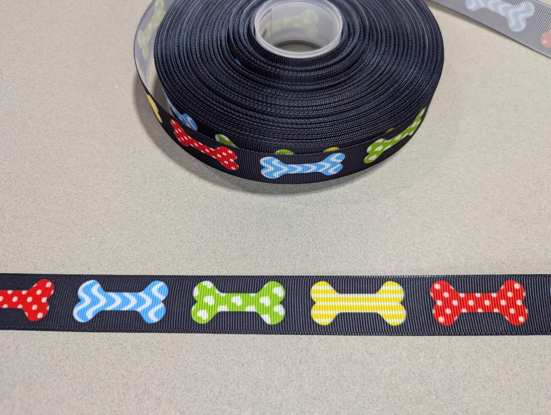 3 Yards of 7/8" Ribbon - Colorful Dog Bones #11618 - Decorative Tape ...